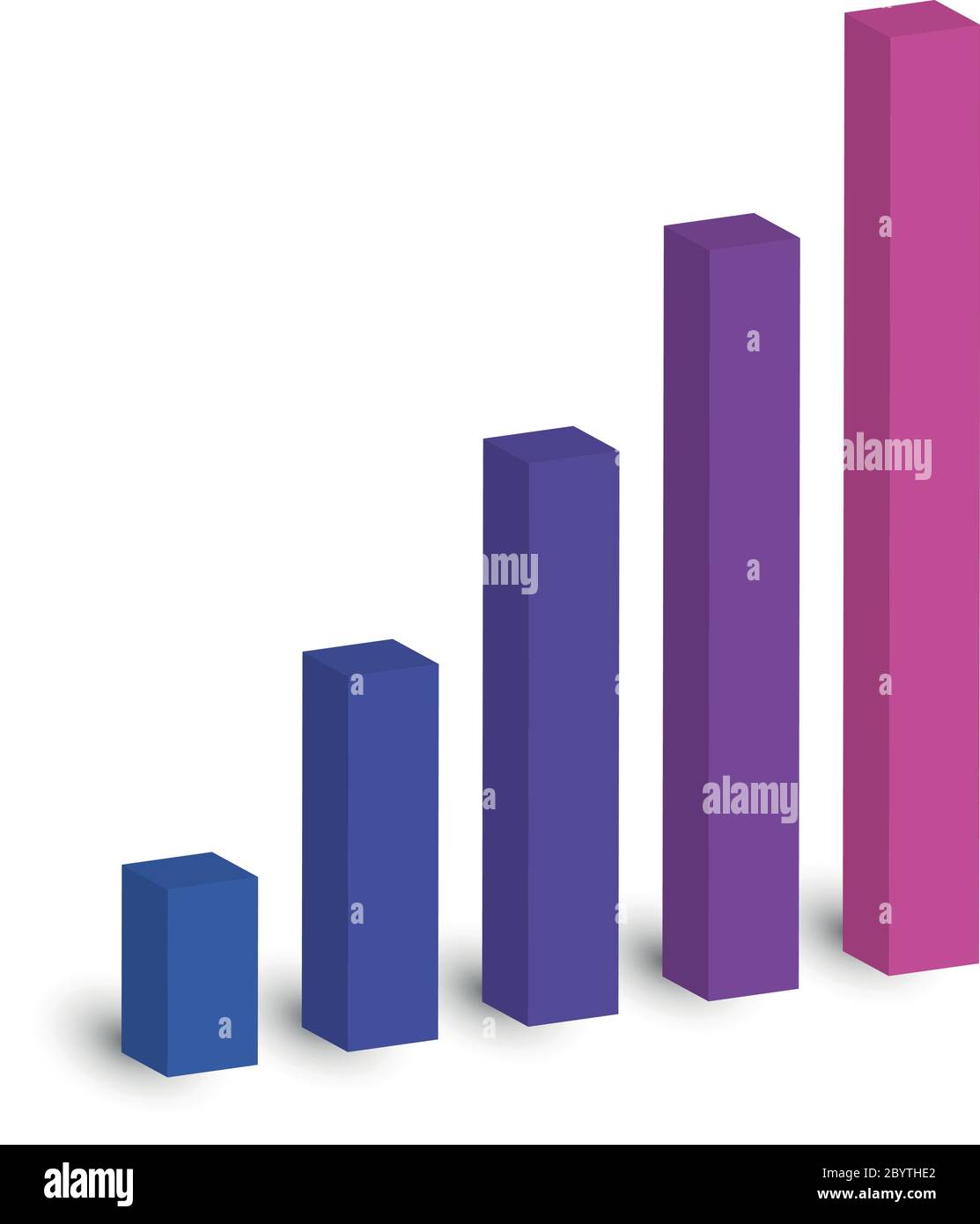 Bar chart of 5 growing columns. 3D isometric colorful vector graph ...