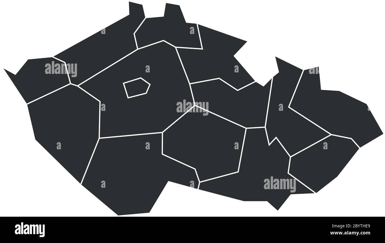 Map of Czech Republic divided into administrative regions. Blank map in ...