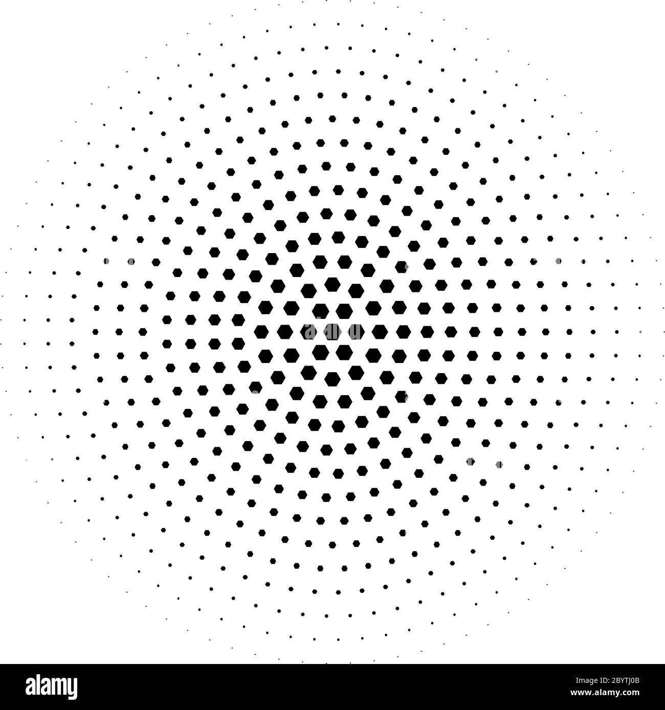 Halftone circle made of hexagons. Black vector illustration on white ...