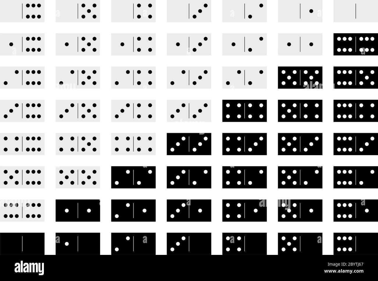 Domino sets of 28 tiles. Two packages in black and white. Simple flat ...
