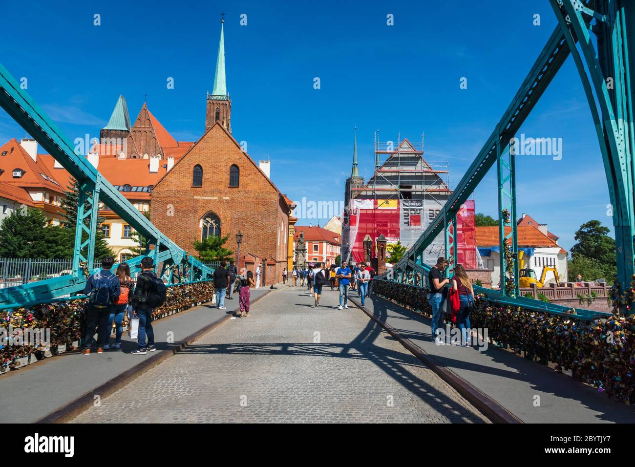 Wroclaw, Poland - July 2019: Tumski Bridge (is also called Lovers ...