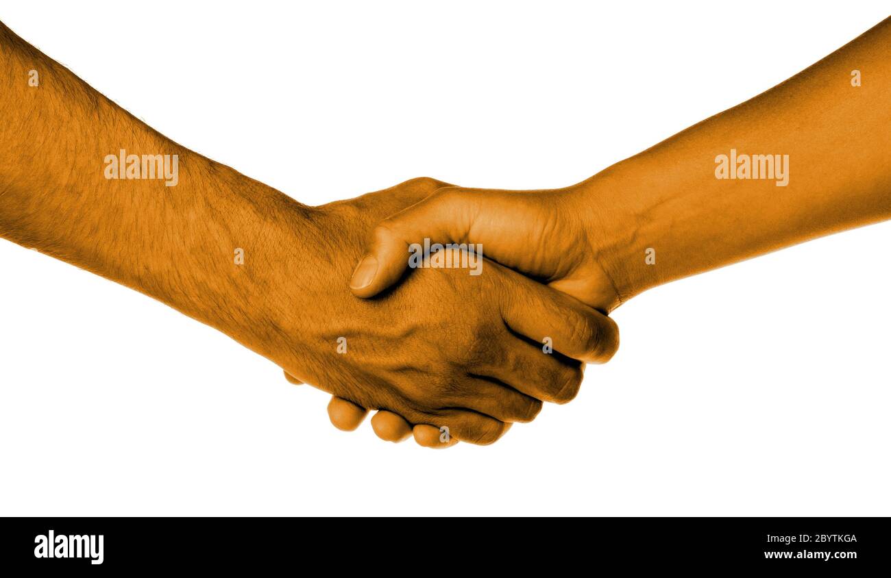 Shaking hands of two people, male and female Stock Photo - Alamy