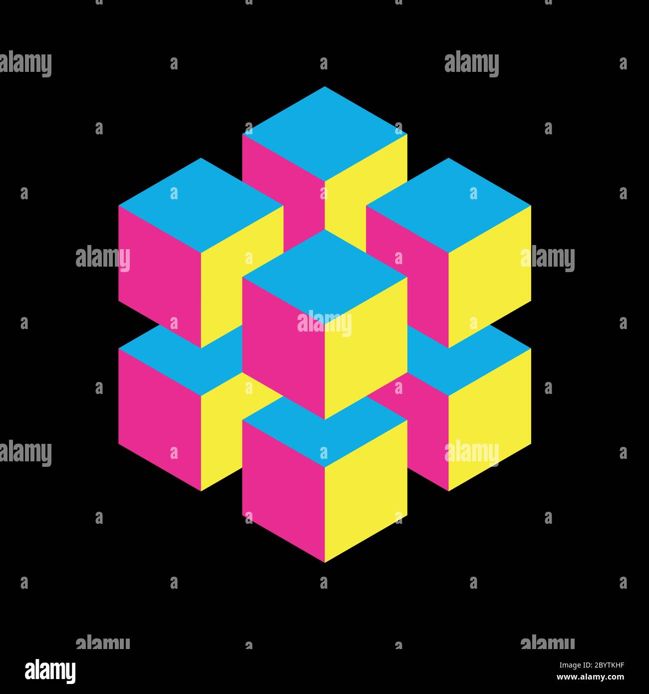 Geometric cube of 8 smaller isometric cubes in CMYK colors. Abstract ... Geometric cube of 8 smaller isometric cubes in CMYK colors. Abstract ...