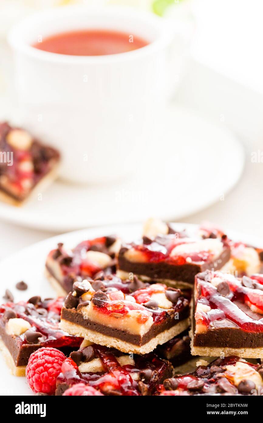 Chocolate raspberry squares Stock Photo - Alamy