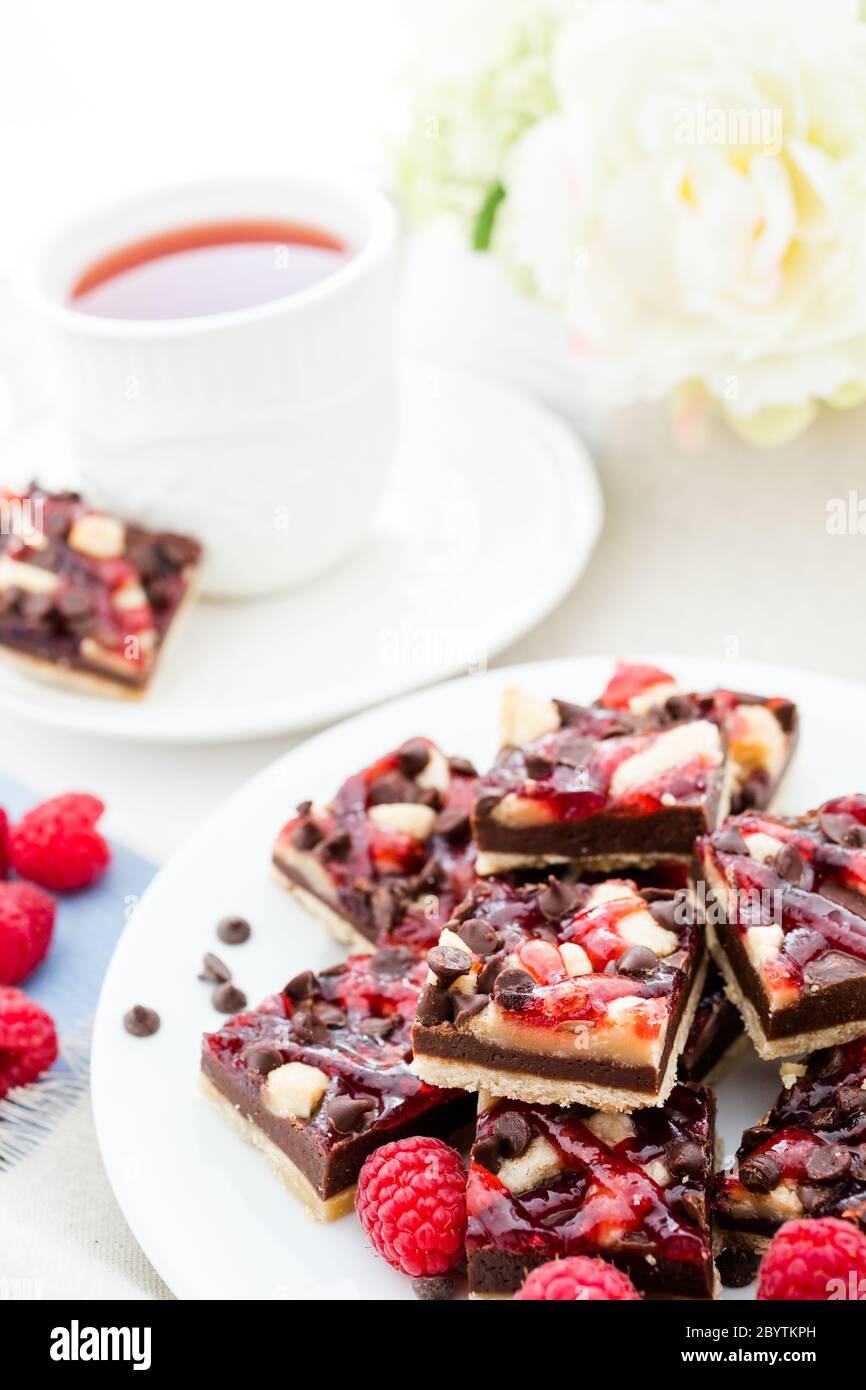 Chocolate raspberry squares Stock Photo - Alamy