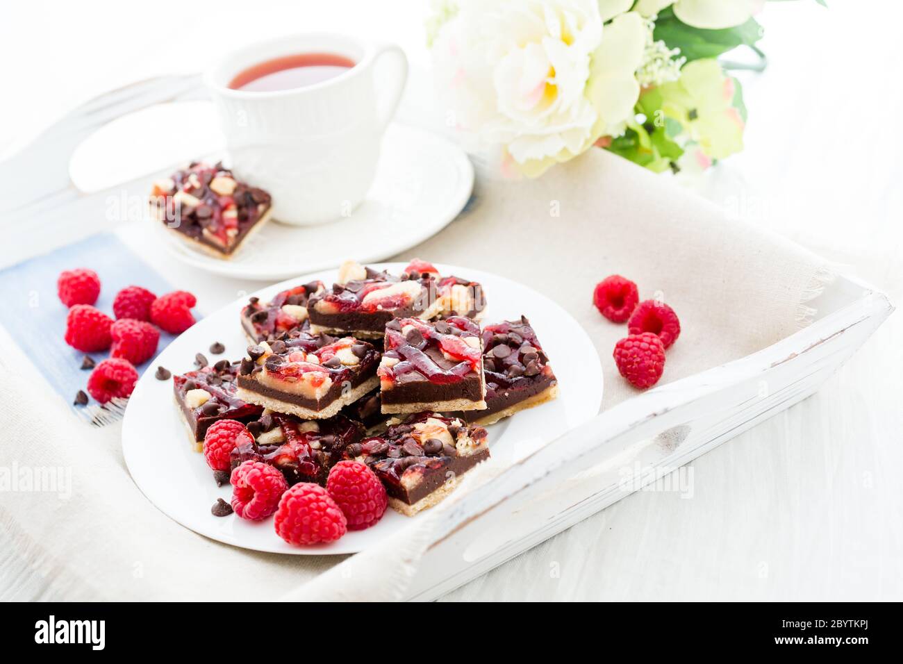 Chocolate raspberry squares Stock Photo - Alamy