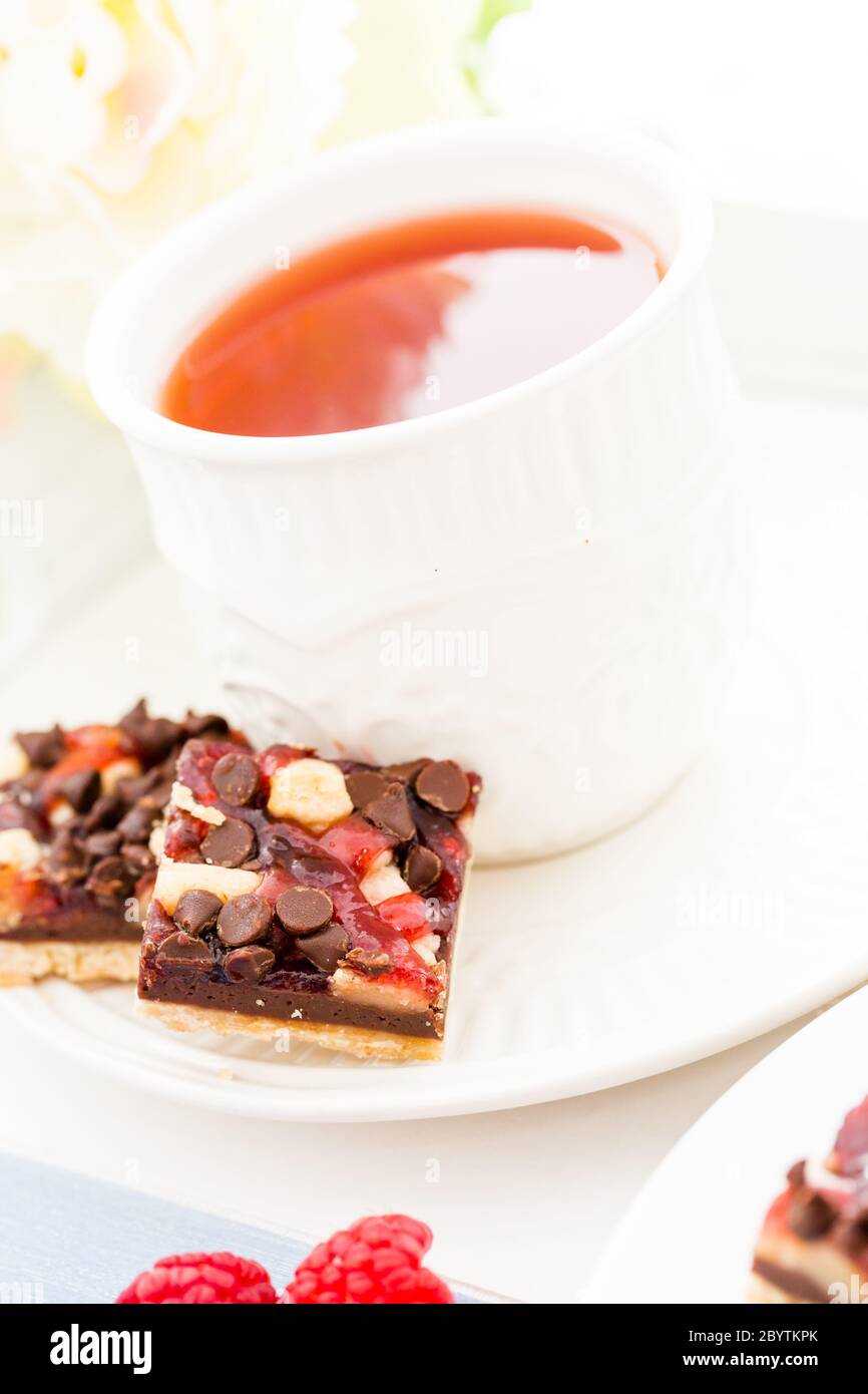 Chocolate raspberry squares Stock Photo - Alamy