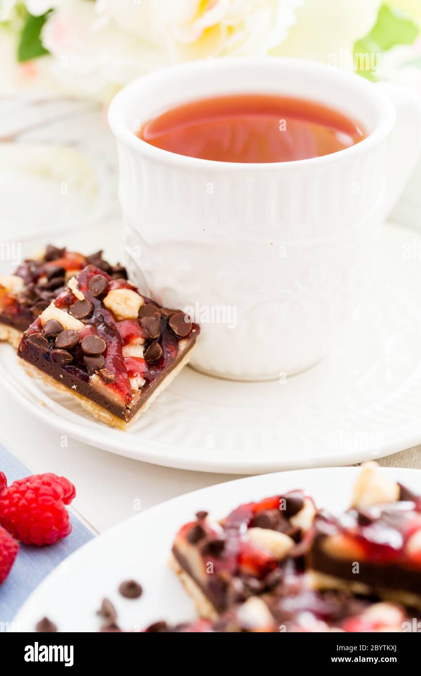 Chocolate raspberry squares Stock Photo - Alamy