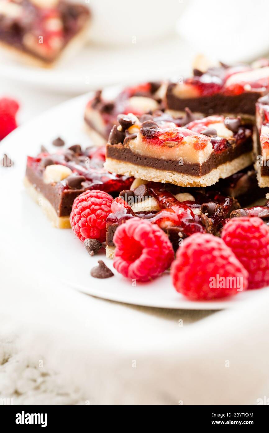 Chocolate raspberry squares Stock Photo - Alamy
