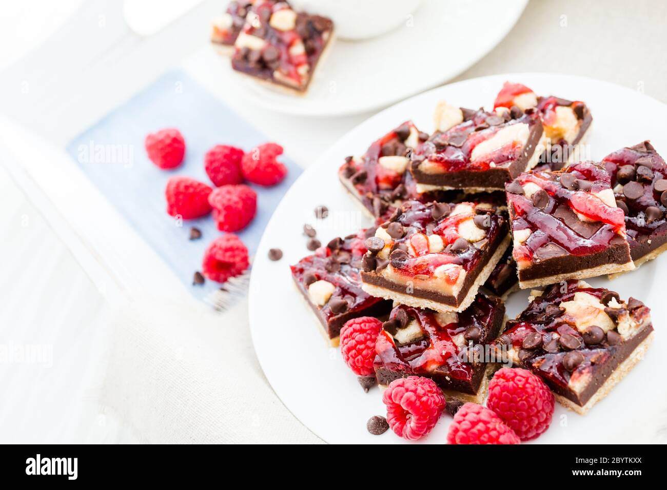 Chocolate raspberry squares Stock Photo - Alamy