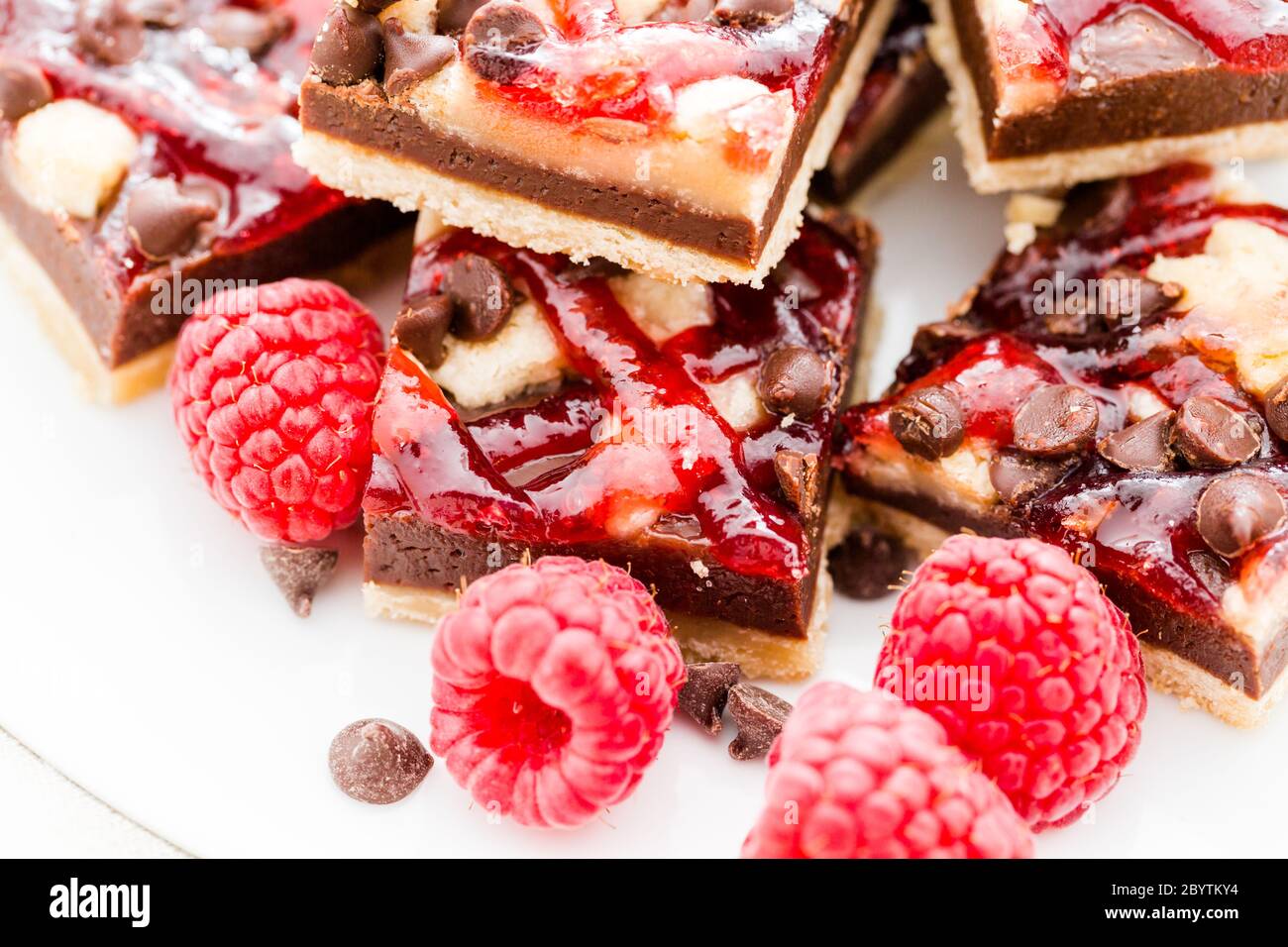Chocolate raspberry squares Stock Photo - Alamy