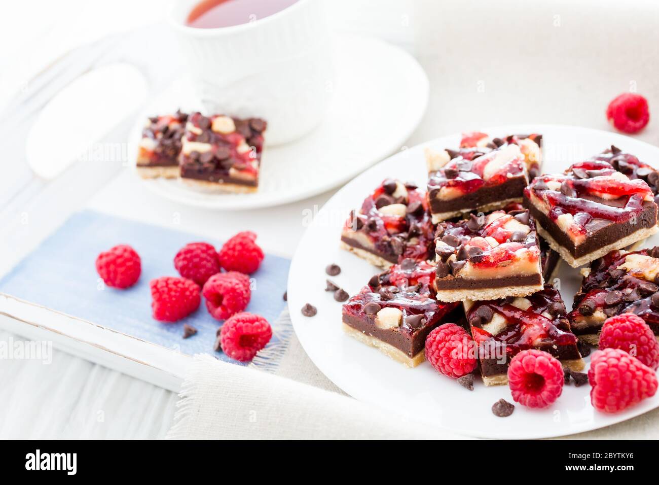 Chocolate raspberry squares Stock Photo - Alamy