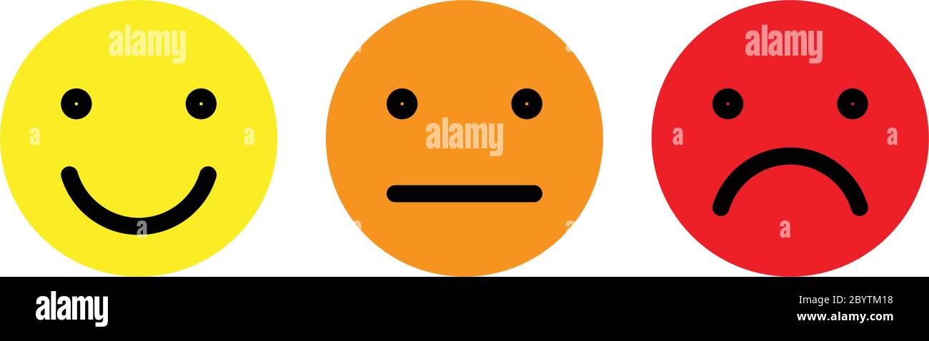 Basic emoticons set. Three facial expression of feedback scale - from ...