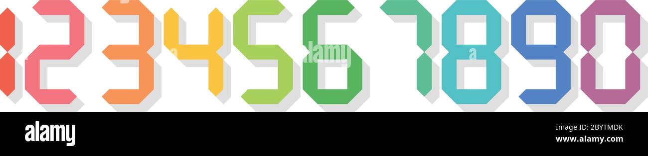 Colorful digital numbers. Seven-segment display is used in calculators ...