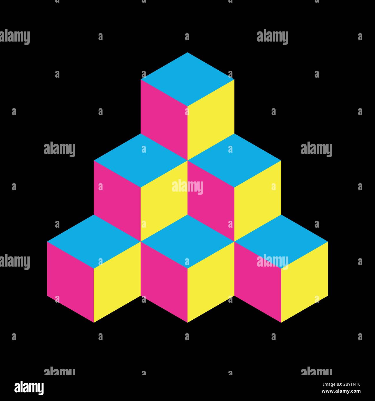 Pyramid of cubes in CMYK colors. 3D vector illustration isolated on ...