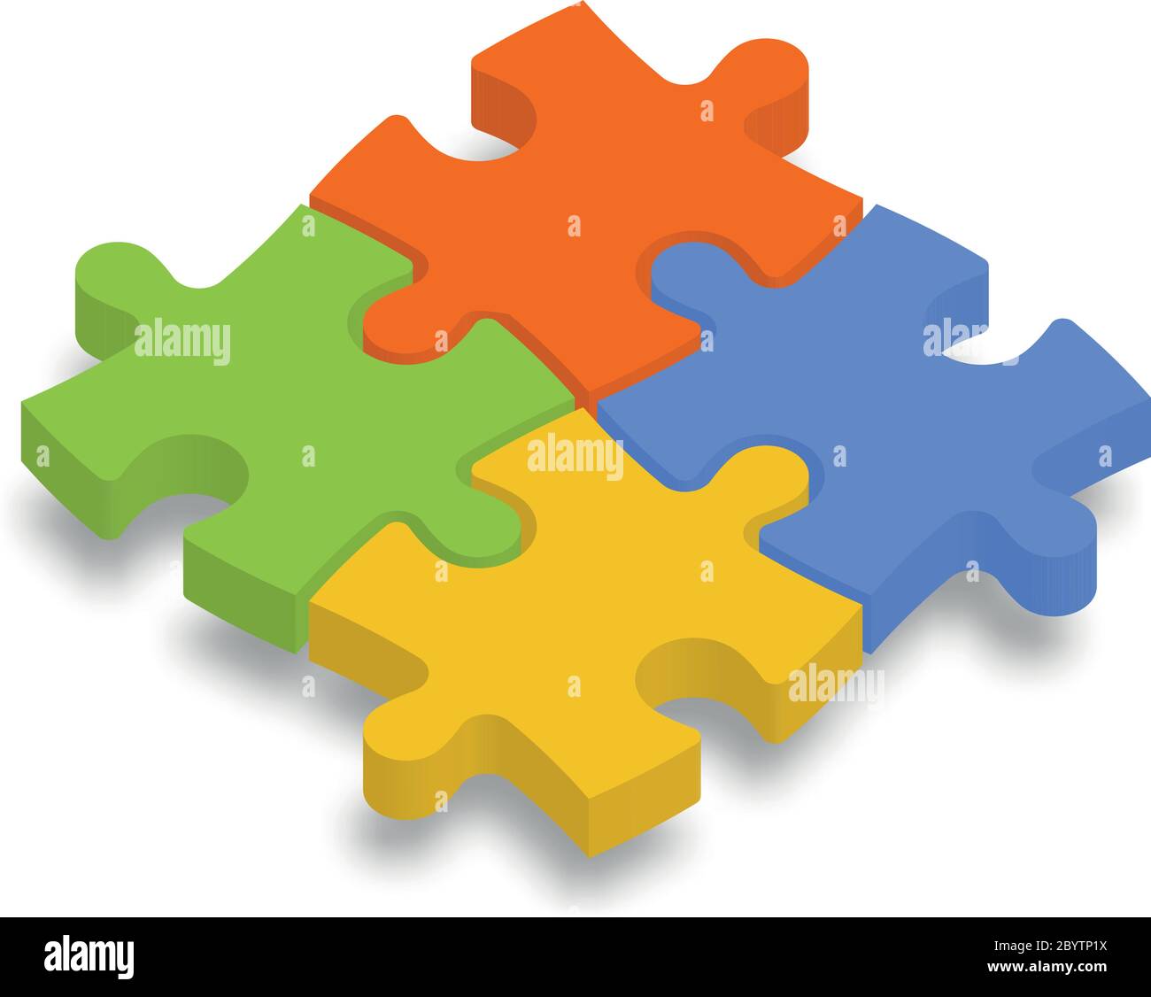 4 colorful jigsaw puzzle pieces. Team cooperation, teamwork or solution ...
