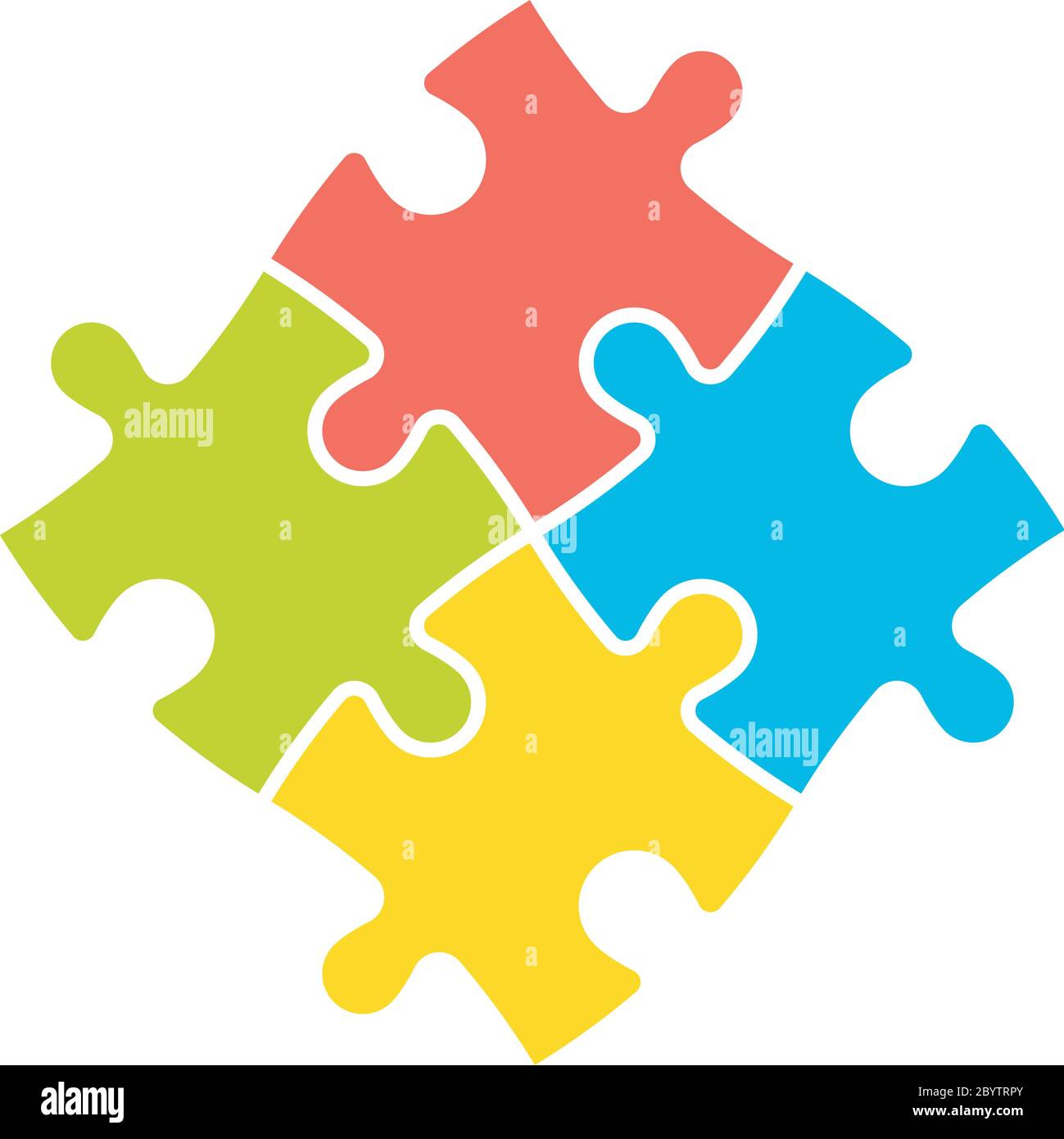 4 colorful jigsaw puzzle pieces. Team cooperation, teamwork or solution ...