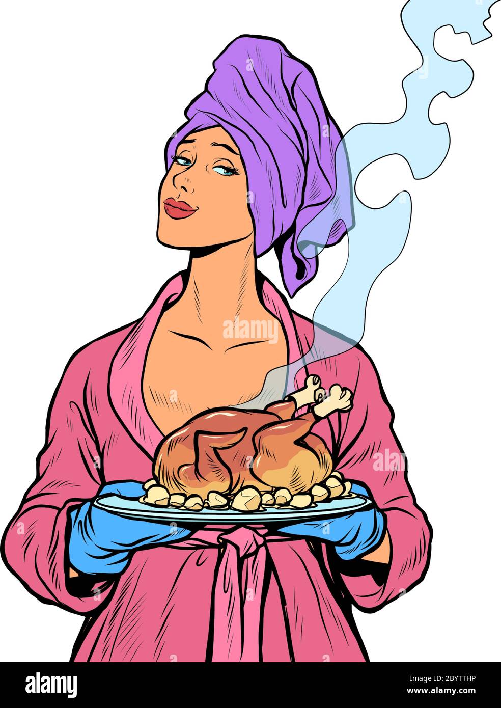 Woman with ready fried poultry chicken duck. isolate on a white ...