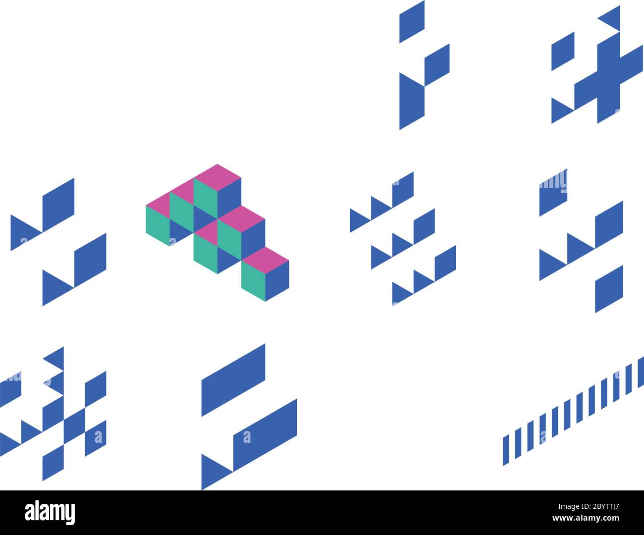 Pyramid of cubes in 3 retro colors. Isometric 3D vector object Stock ...