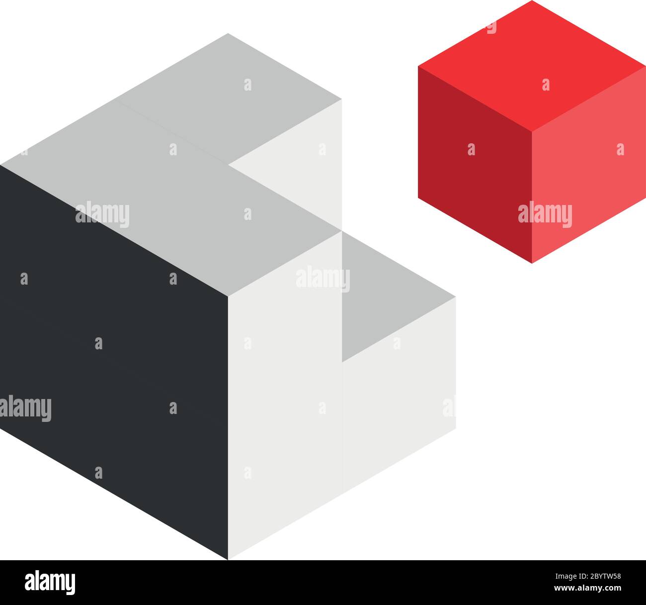 Solution design element concept. Block of 3D cubes with last red piece ...