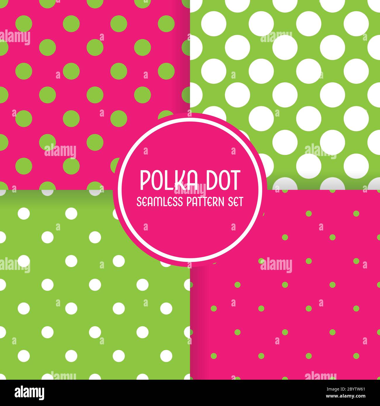 Polka dot seamless pattern background set. Pink and green vector ...