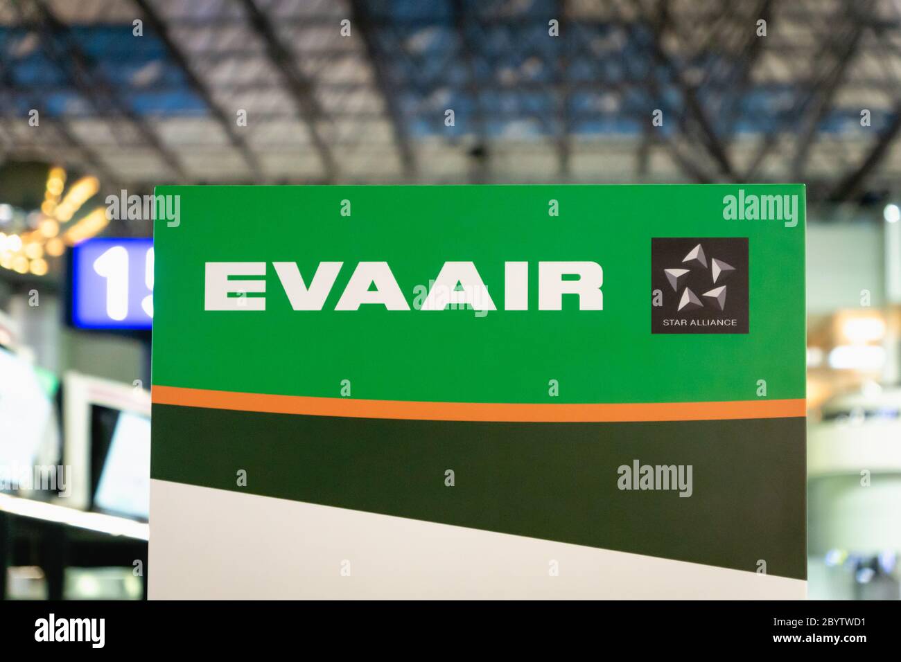 Taipei, Taiwan - February 2019: Eva Air check-in counter sign in Taipei ...