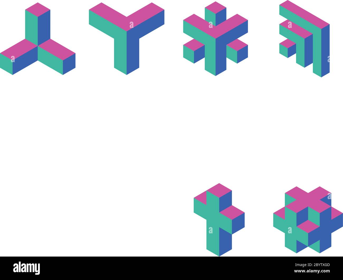 Abstract object of cubes. Retro colored. Isometric 3D vector object ...