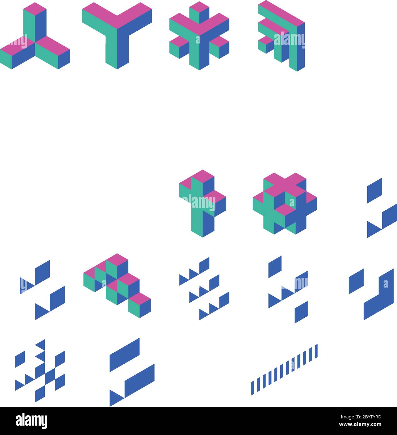 Cross of cubes. Retro colored. Isometric 3D vector object Stock Vector ...