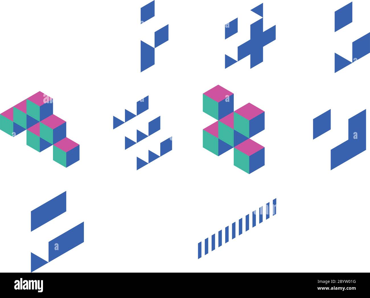Abstract object of cubes. Retro colored. Isometric 3D vector object ... Abstract object of cubes. Retro colored. Isometric 3D vector object ...