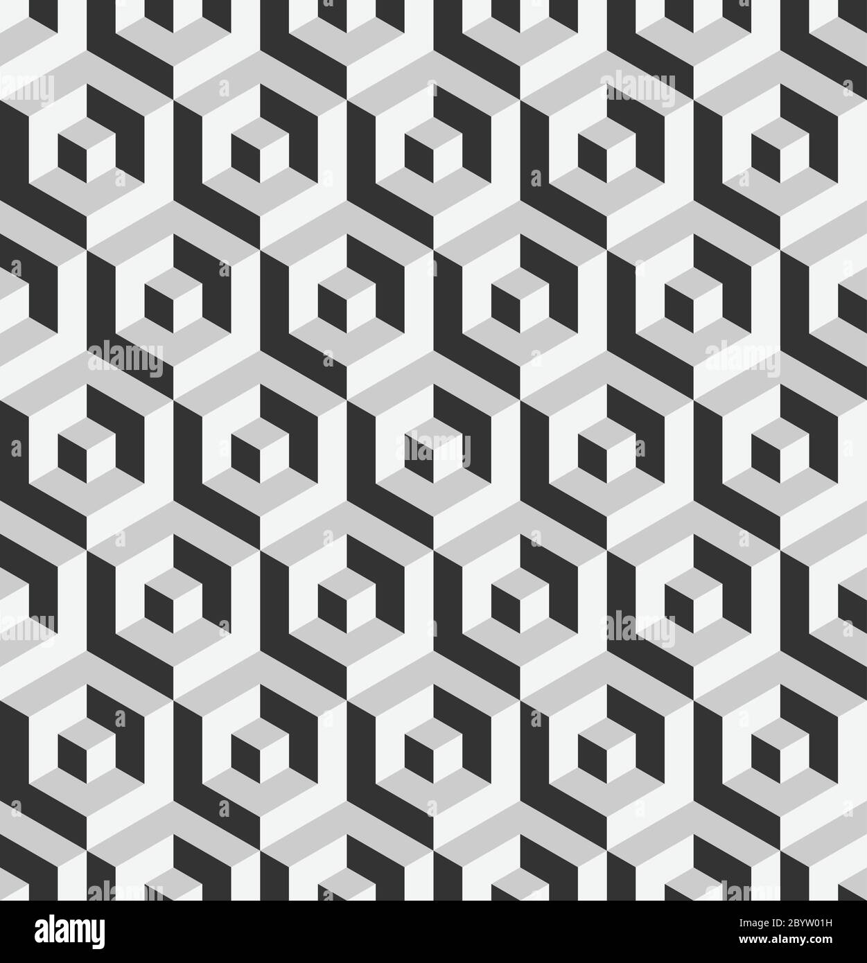 Abstract 3d Background Of Isometric Hexagonal Shapes Grey Vector Seamless Pattern Design Stock