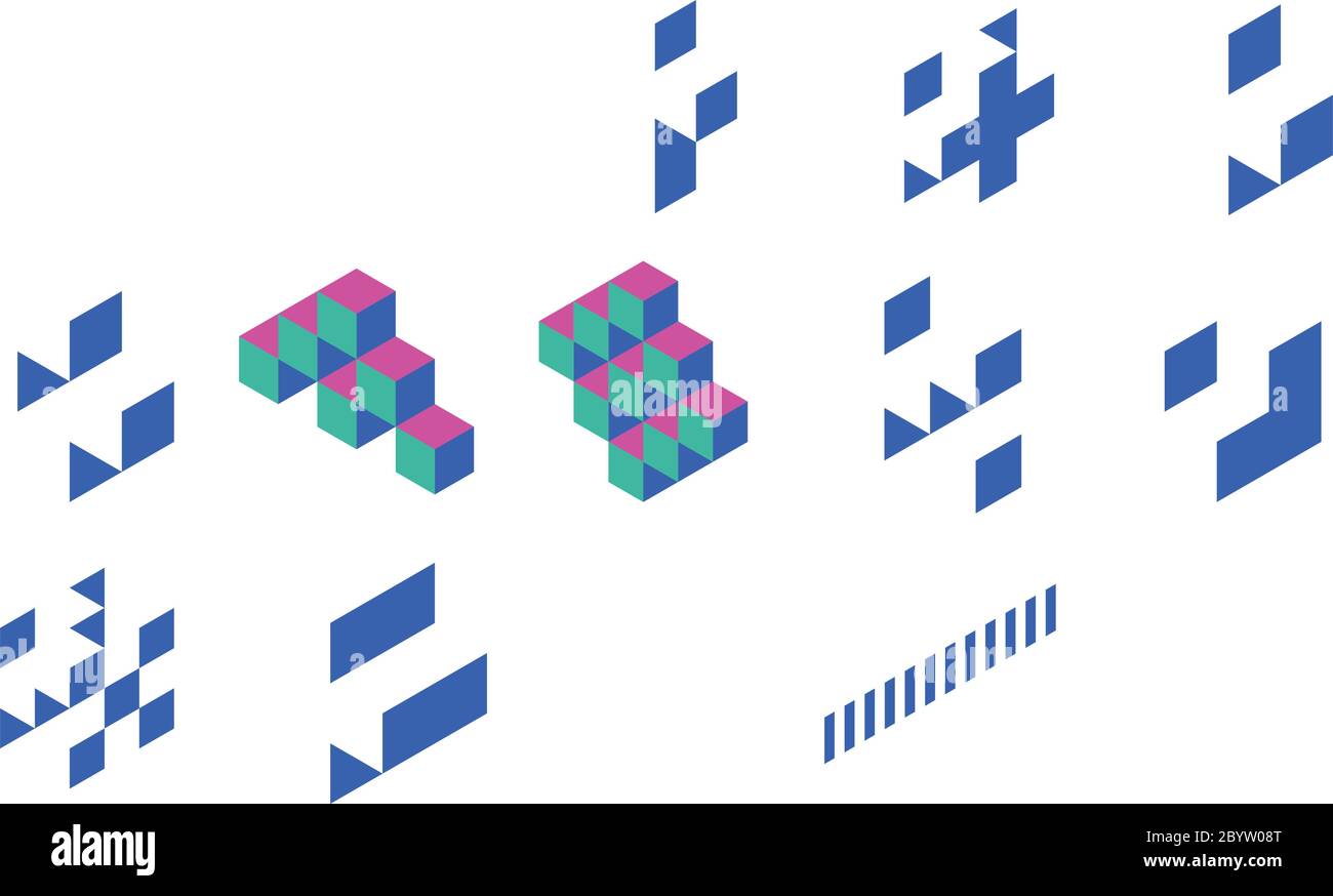 Abstract object of cubes. Retro colored. Isometric 3D vector object Stock Vector Image & Art - Alamy