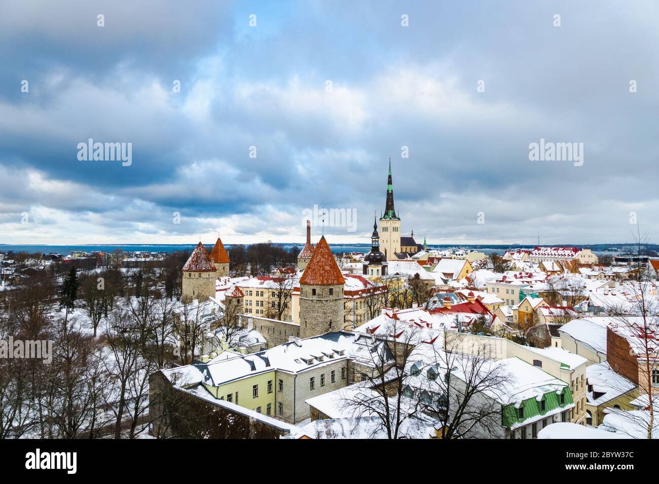 Tallinn, Estonia - February 2018: Tallinn old town with snow in winter ...