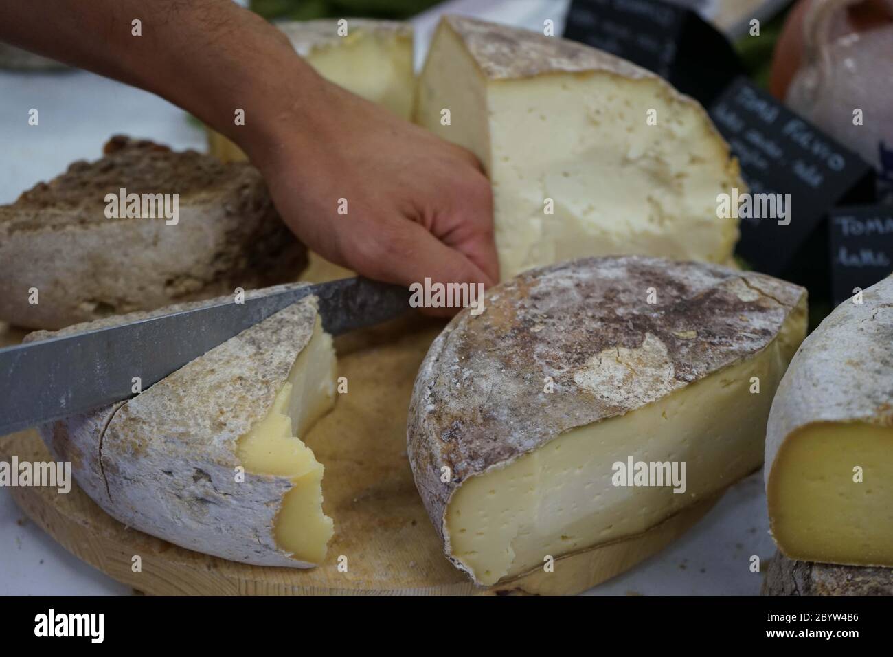 The cutting of an artisan cheese Stock Photo - Alamy