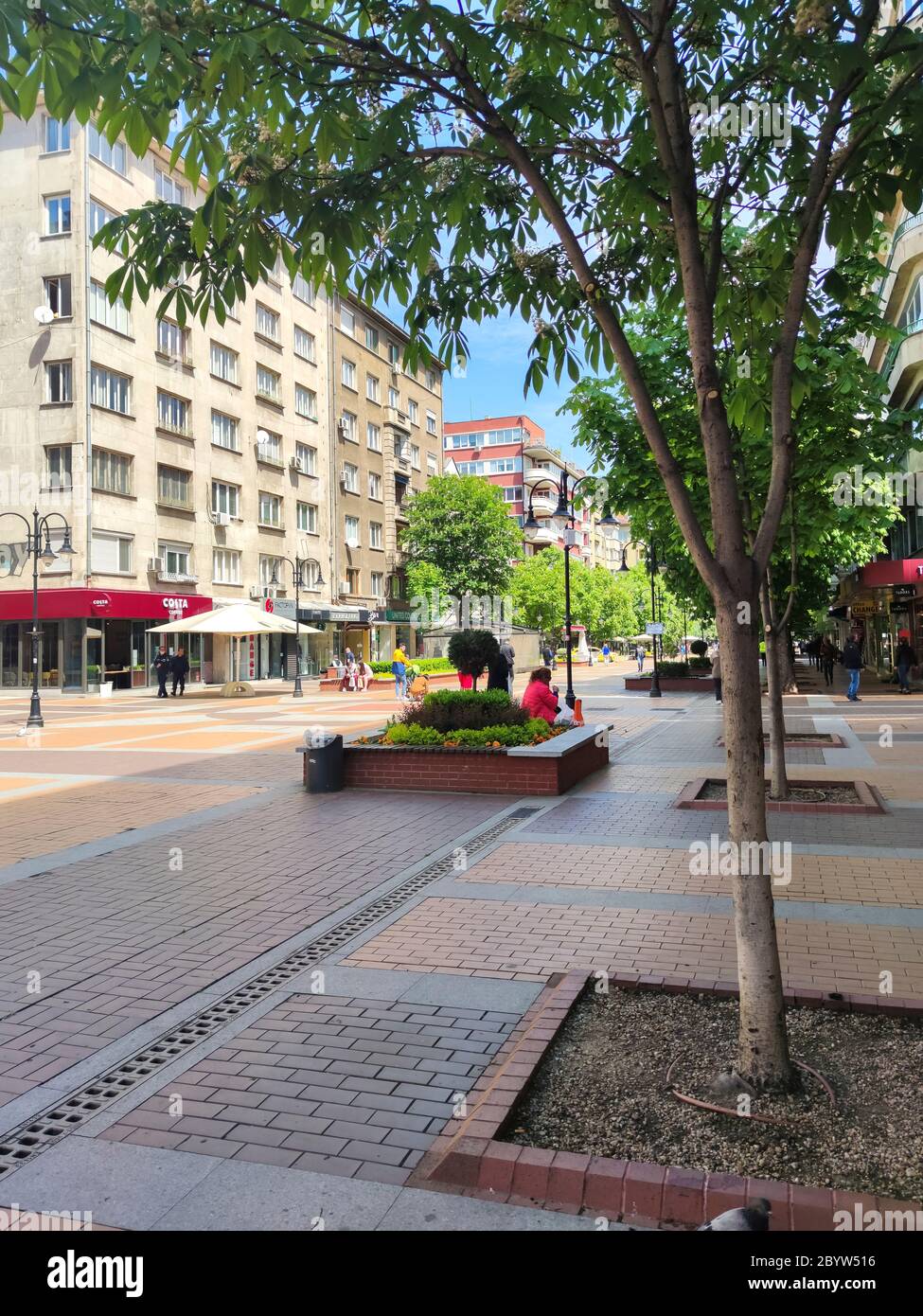SOFIA, BULGARIA -MAY 5, 2020: Walking people on Boulevard Vitosha in city of Sofia, Bulgaria ...