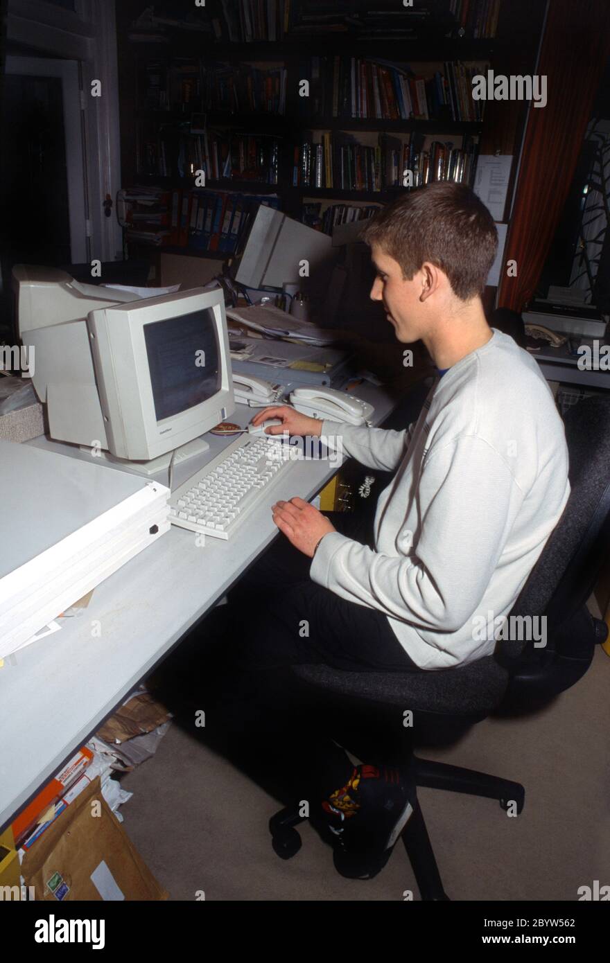 Work Experience 16 Year Old Working At Computer In Office Stock Photo ...