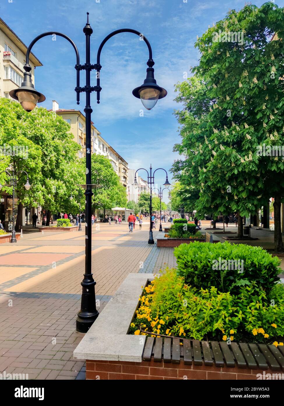 SOFIA, BULGARIA -MAY 5, 2020: Walking people on Boulevard Vitosha in city of Sofia, Bulgaria ...