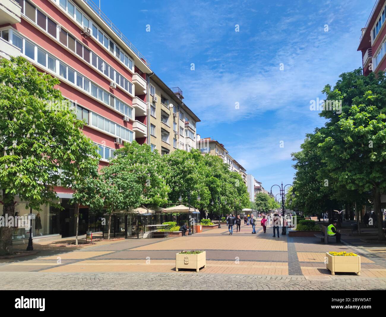 SOFIA, BULGARIA -MAY 5, 2020: Walking people on Boulevard Vitosha in city of Sofia, Bulgaria ...