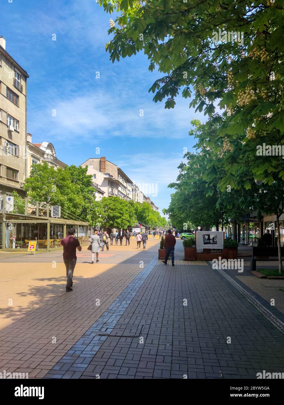 SOFIA, BULGARIA -MAY 5, 2020: Walking people on Boulevard Vitosha in city of Sofia, Bulgaria ...