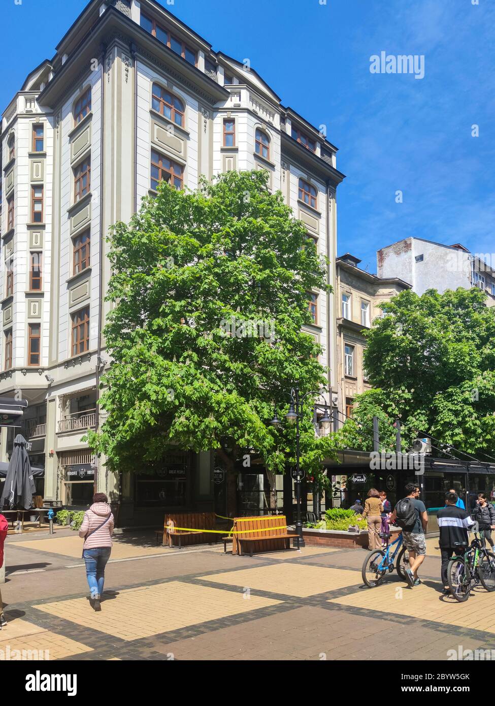 SOFIA, BULGARIA -MAY 5, 2020: Walking people on Boulevard Vitosha in city of Sofia, Bulgaria ...