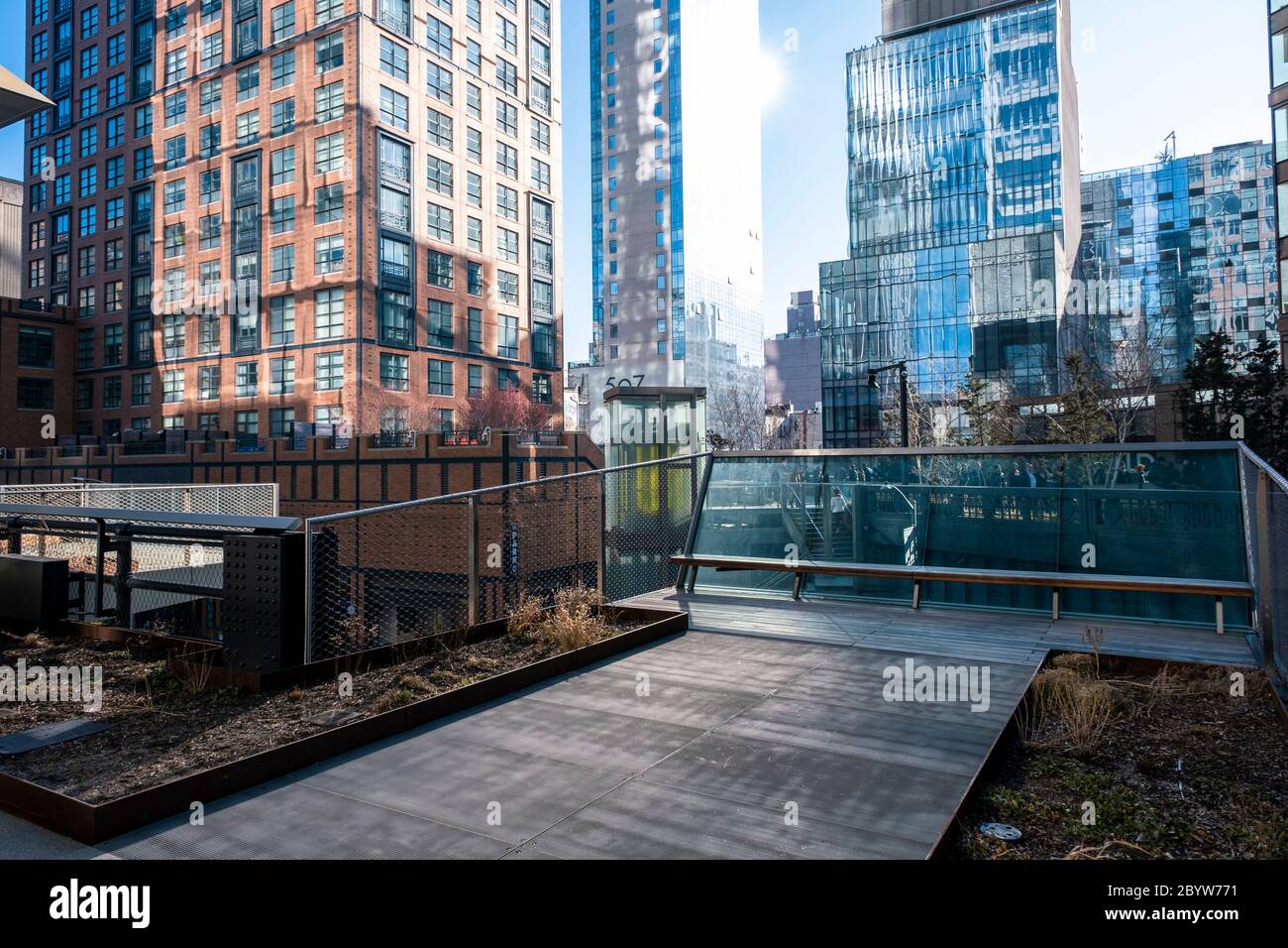 The High Line, known as High Line Park, elevated linear park. Winter ...