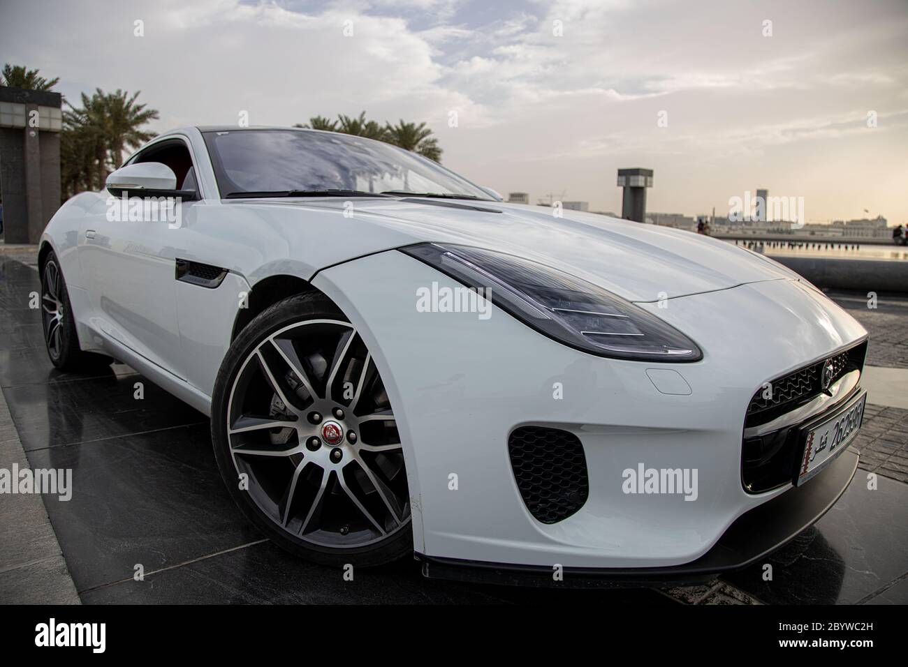 Sports car Jaguar F-Type V8S Convertible White on Doha Road Stock Photo ...