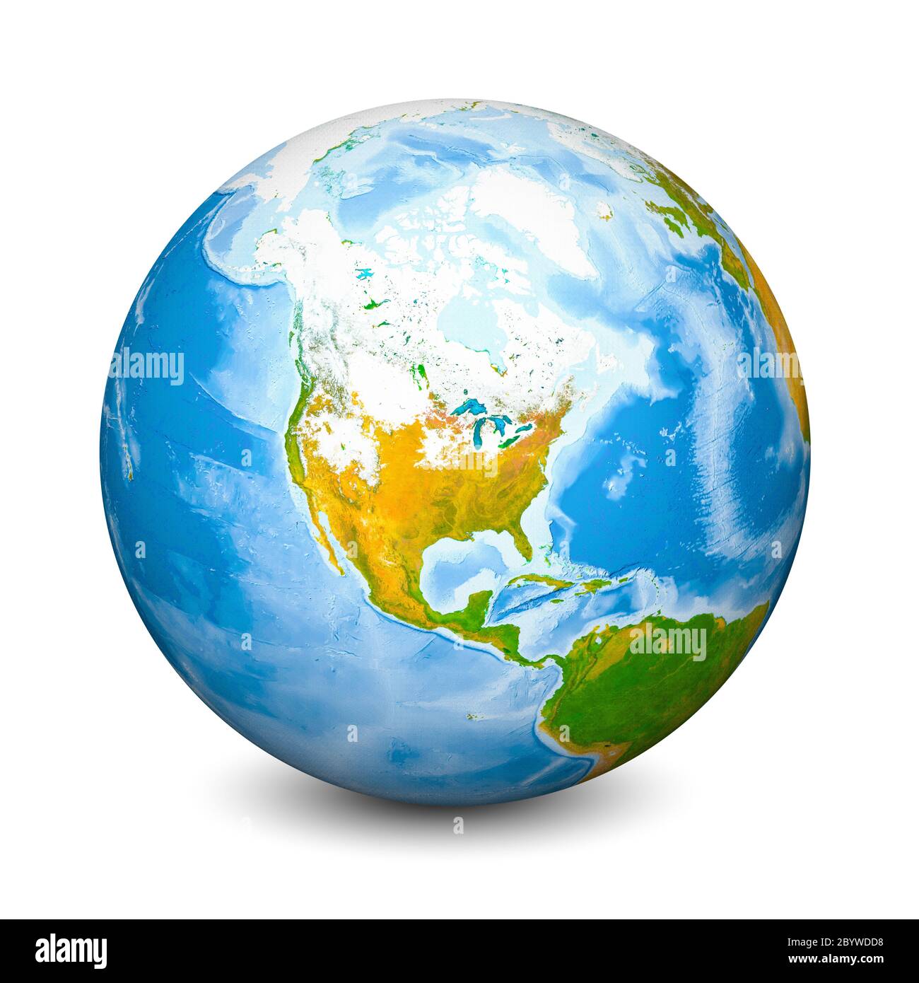 Earth globe focused on North America. Realistic topographical lands and ...