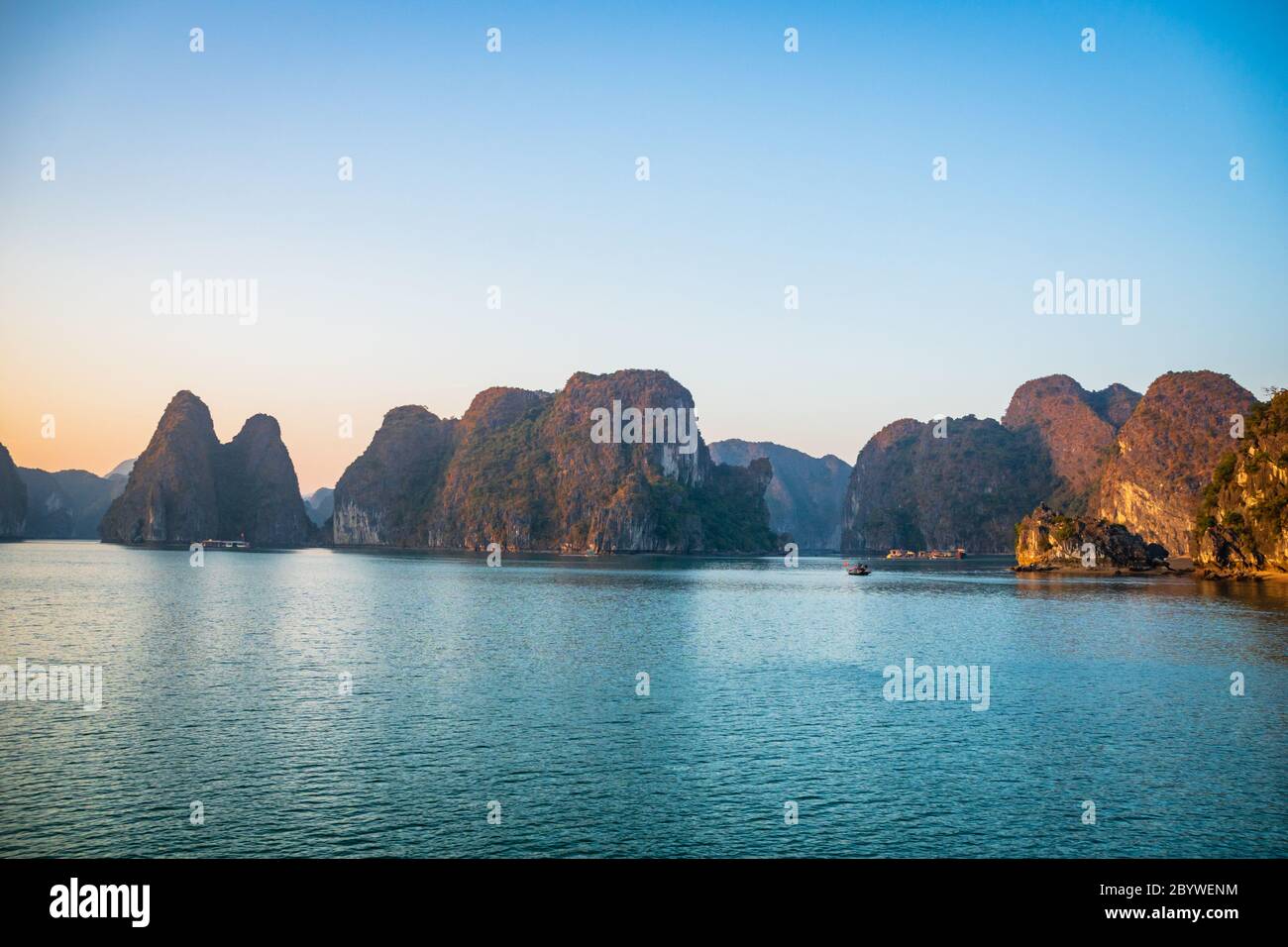 Halong Bay, Vietnam, with limestone hills. Dramatic landscape of Ha ...