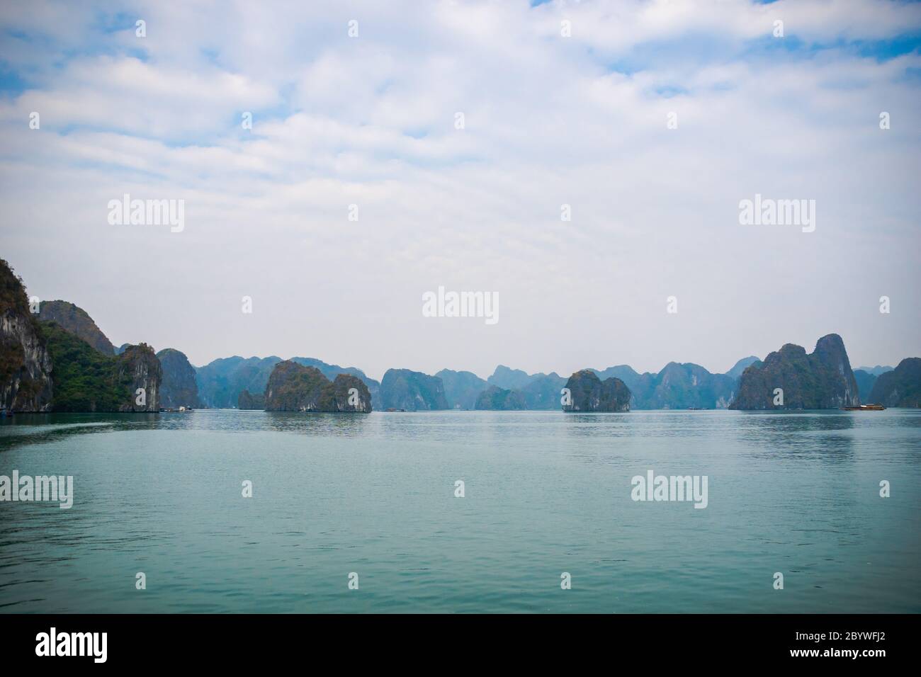 Halong Bay, Vietnam, with limestone hills. Dramatic landscape of Ha ...