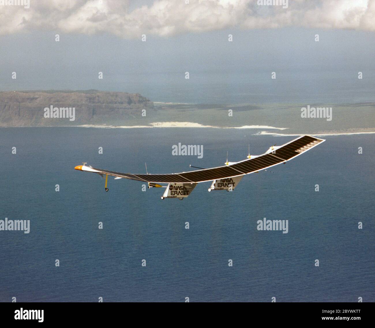 Pathfinder, NASA's solar-powered, remotely-piloted aircraft is shown ...