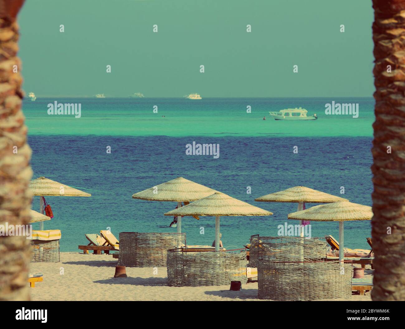 tropical beach - vintage retro style Stock Photo - Alamy
