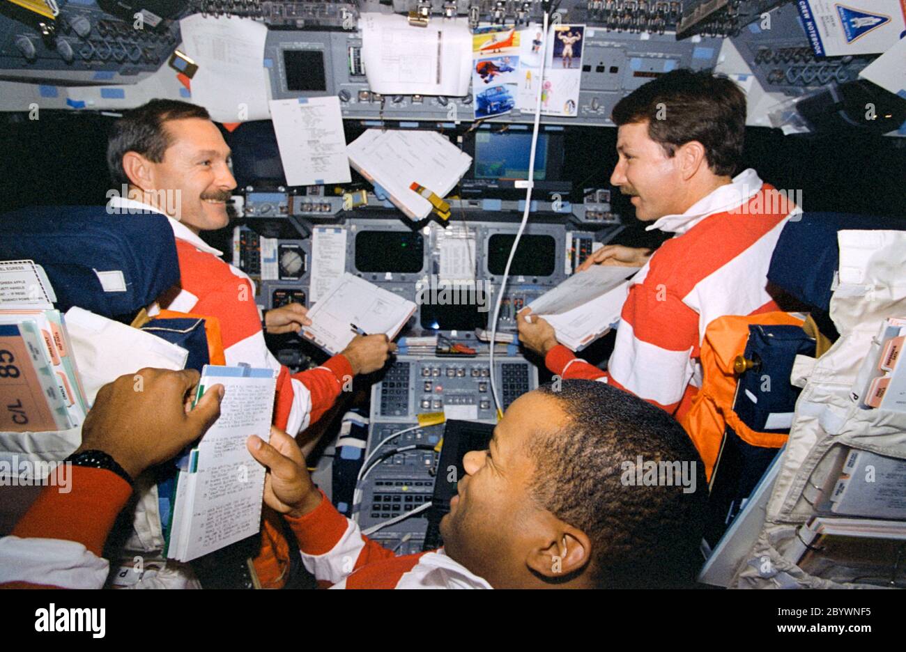 (7 - 19 August 1997) --- From the left, astronauts Curtis L. Brown, Jr., mission commander ...