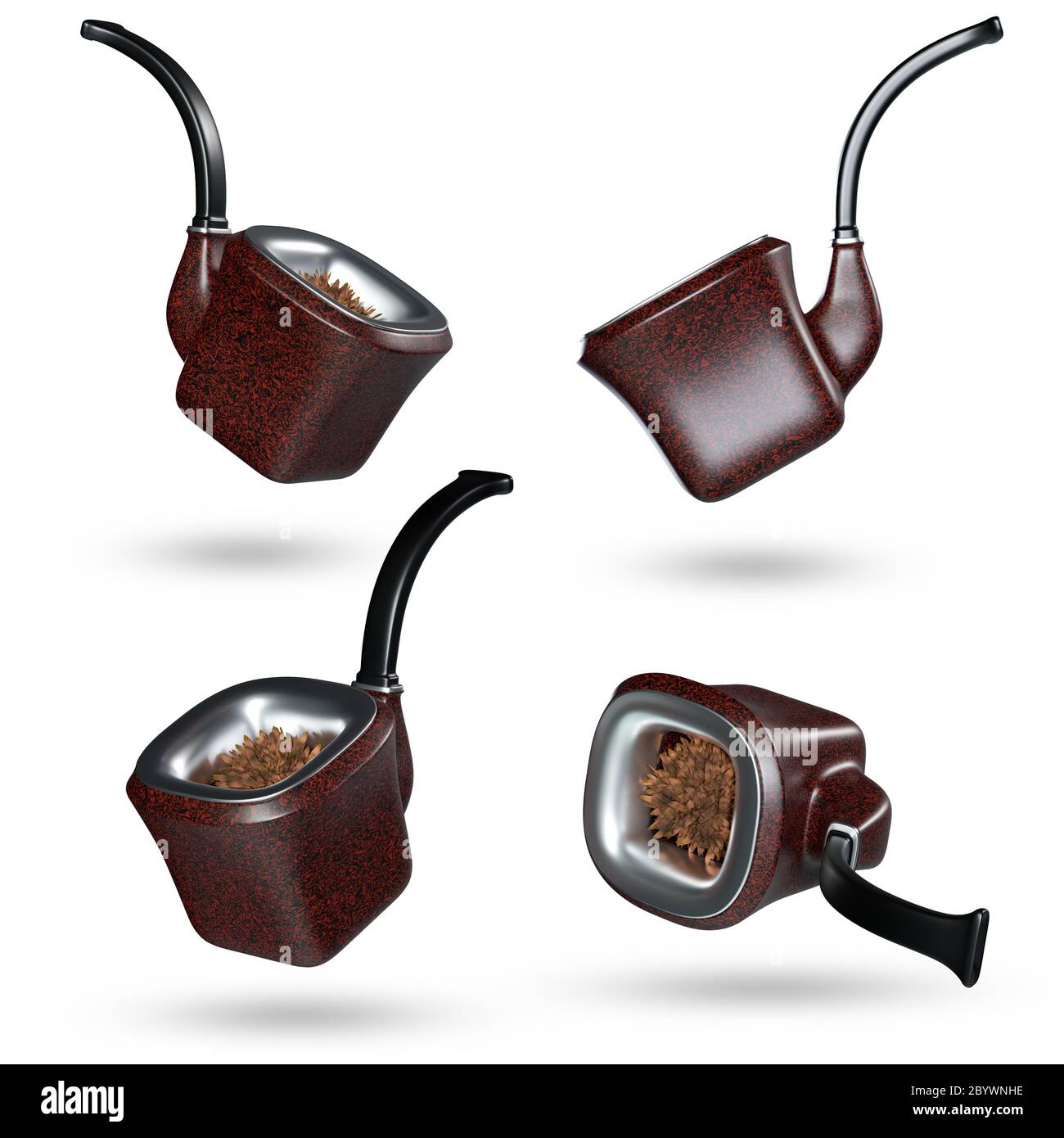Four vintage pipe smoke in different poses in isolate white background ...