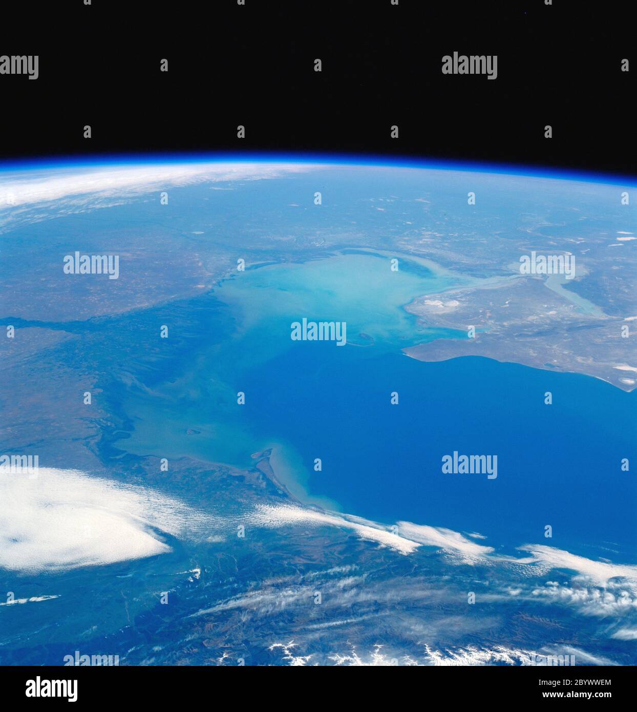 (15-24 May 1997) --- The Volga River enters the Caspian, the world's ...