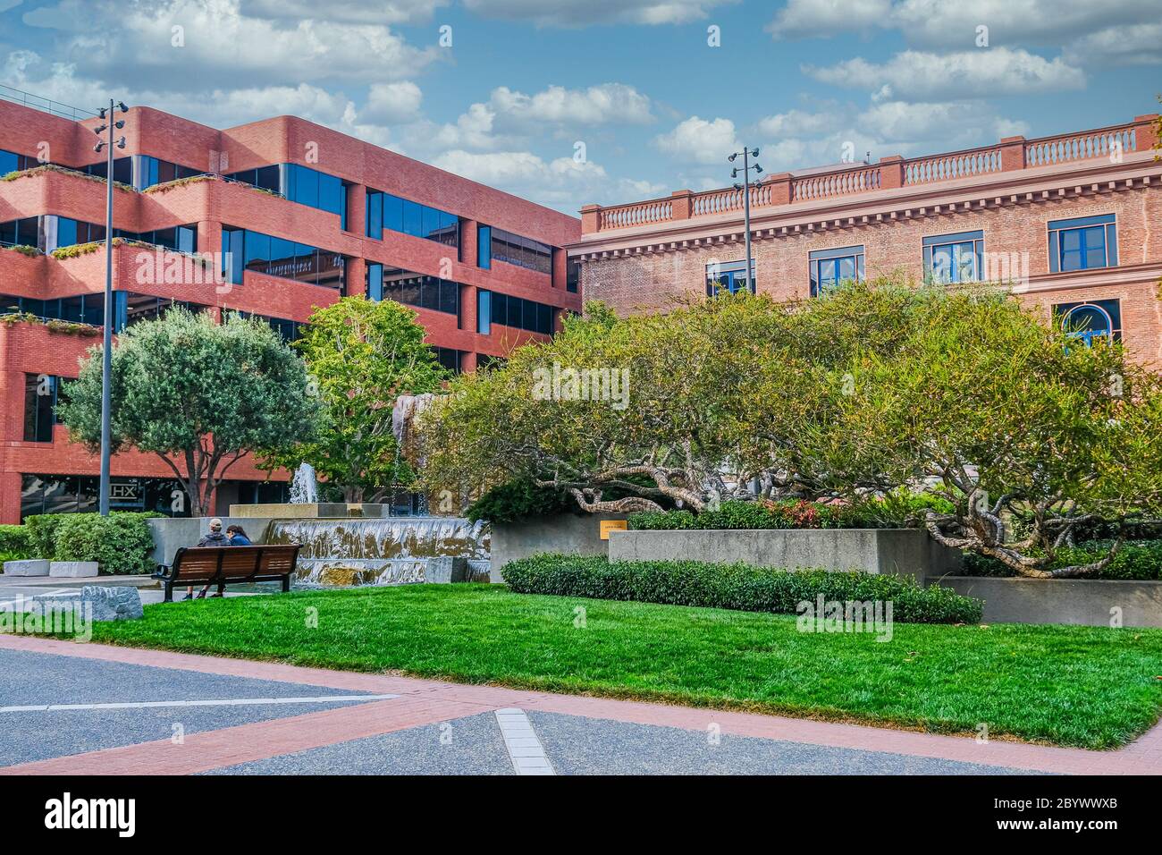 Courtyard Park and Brick Buildings Stock Photo - Alamy